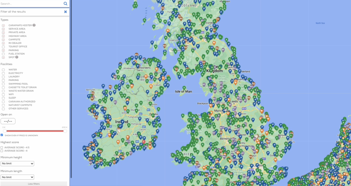 Carte spots UK Irlande - Caramaps